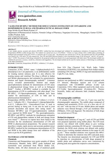 Validated Rp Hplc Method For Simultaneous Estimation Of Cinnarizine