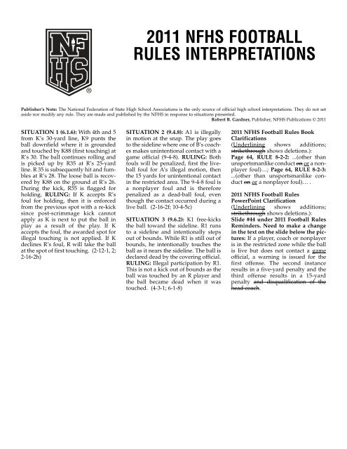 2011 nfhs football rules interpretations - Utah High School Activities ...