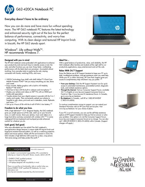 Hp G62 Specifications