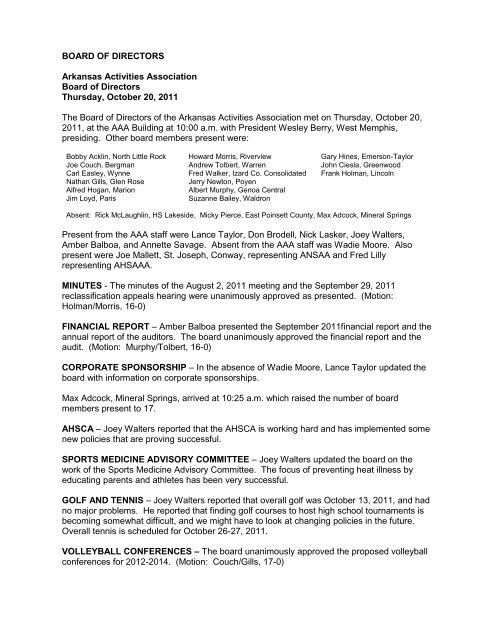BOARD OF DIRECTORS - Arkansas Activities Association