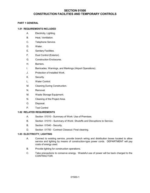 section 01500 construction facilities and temporary controls