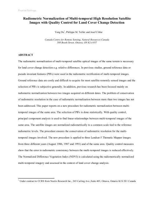 Radiometric Normalization of Multi-temporal High Resolution ...