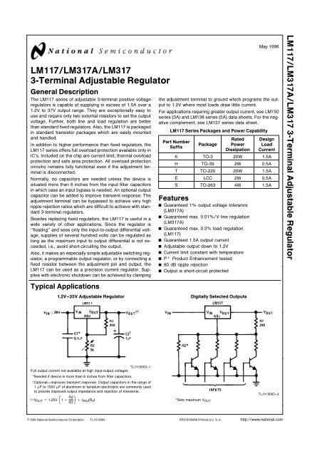 LM117 LM317A LM317 3-Terminal Adjustable Regulator
