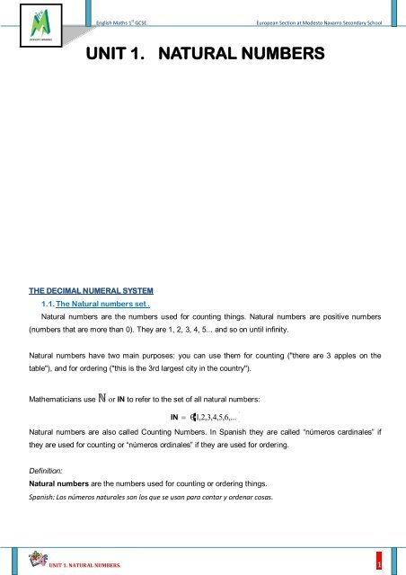 UNIT 1. NATURAL NUMBERS