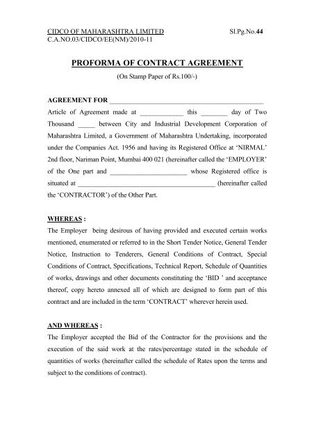 proforma of contract agreement - the e-Tendering System for ...