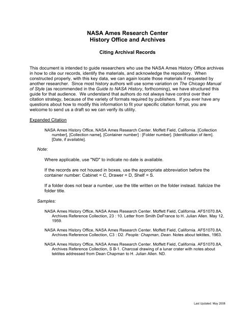 Nasa Research Letter