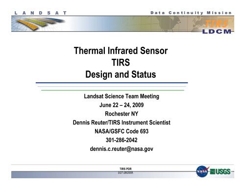 Thermal Infrared Sensor TIRS Design and Status - Landsat - USGS
