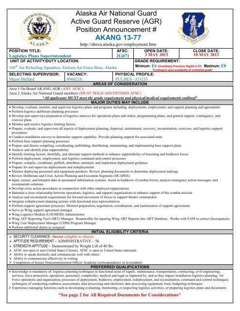 Alaska Air National Guard Active Guard Reserve (AGR) Position ...