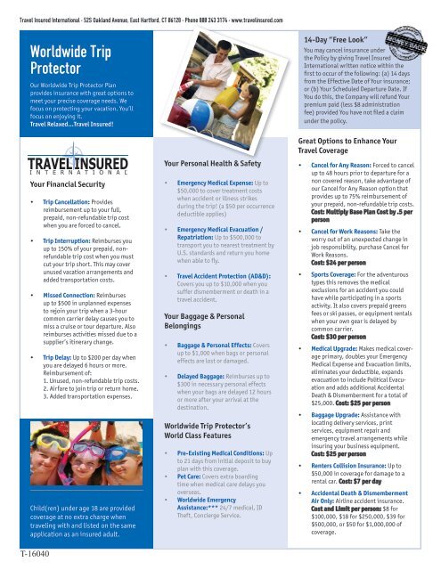 Worldwide Trip Protector Plan - Travel Network