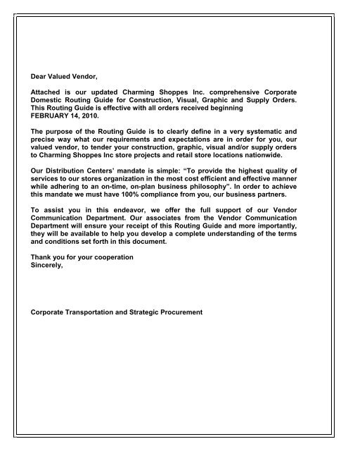 Corporate Routing Guide - CSI Vendor Manual