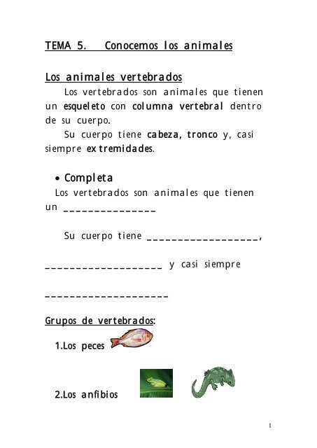 TEMA 5. Conocemos los animales Los animales vertebrados