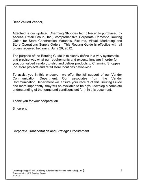 Corporate Routing Guide - CSI Vendor Manual