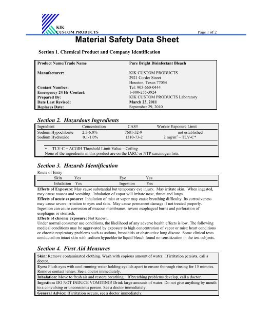 Material Safety Data Sheet