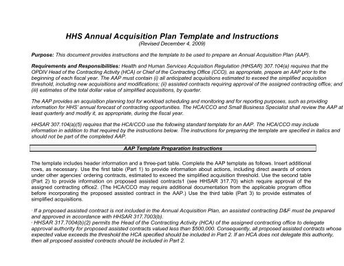 HHS Annual Acquisition Plan Template and Instructions