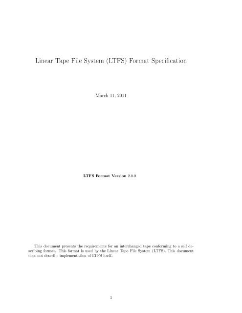 Linear Tape File System (LTFS) Format Specification