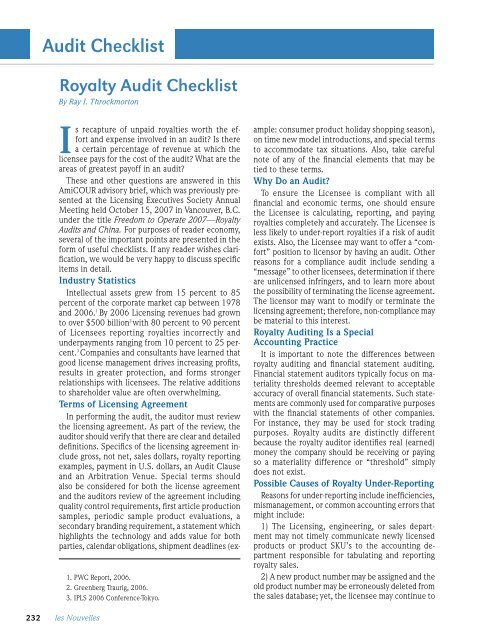 Royalty Audit Checklist