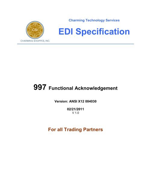 3.1.2. EDI 997 - Acknowledgement - CSI Vendor Manual