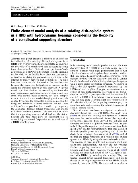 Finite Element Modal Analysis Of A Rotating Diskspindle System In A