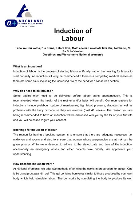 Induction of Labour - National Women's Hospital