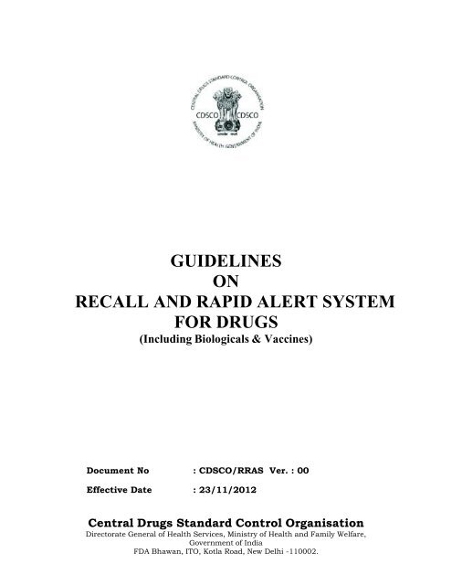 Guidelines on Recall and Rapid Alert System for Drugs (Including ...