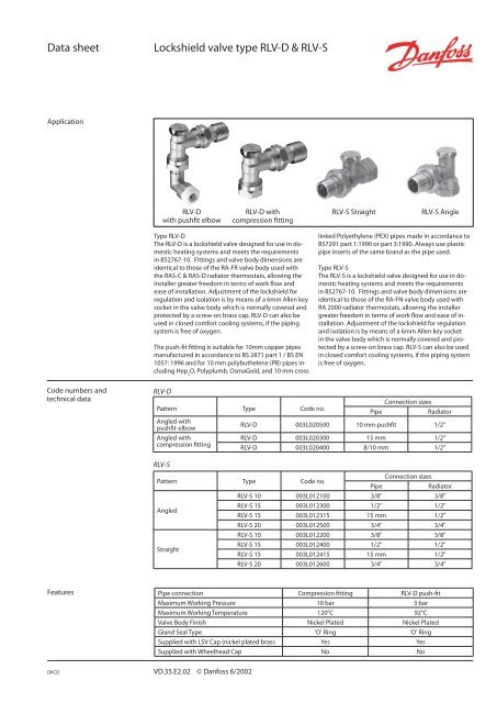 Data sheet Lockshield valve type RLV-D & RLV-S - Danfoss.com
