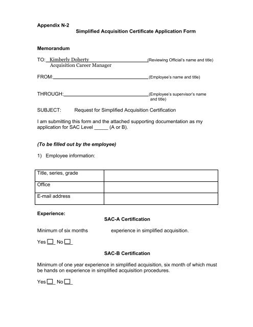 Appendix N-2 Simplified Acquisition Certificate Application Form ...