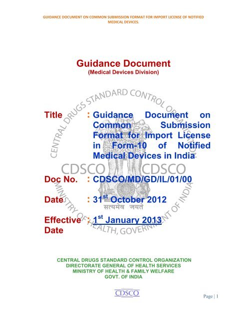 Guidance Document on Common Submission Format for Import ...