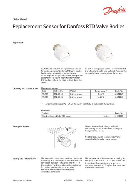 Replacement sensor for Danfoss RTD valves - Danfoss.com