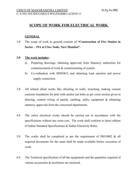 scope of work for electrical work - CIDCO Maharashtra Ltd.