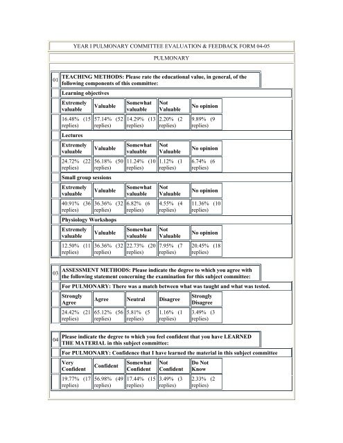 PULMONARY COMMITTEE EVALUATION & FEEDBACK FORM