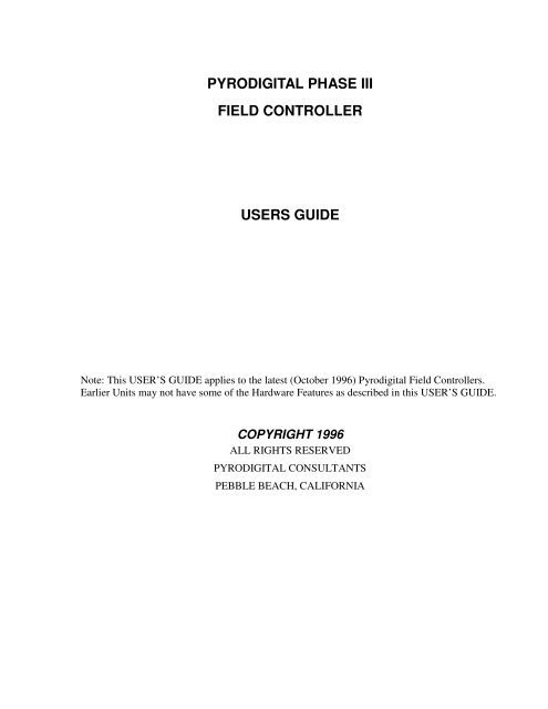 pyrodigital phase iii field controller users guide - Infinity Visions