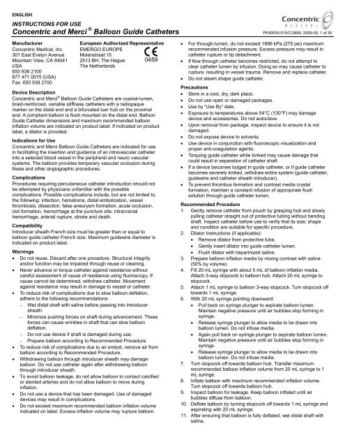Concentric and Merci ® Balloon Guide Catheters - Concentric Medical