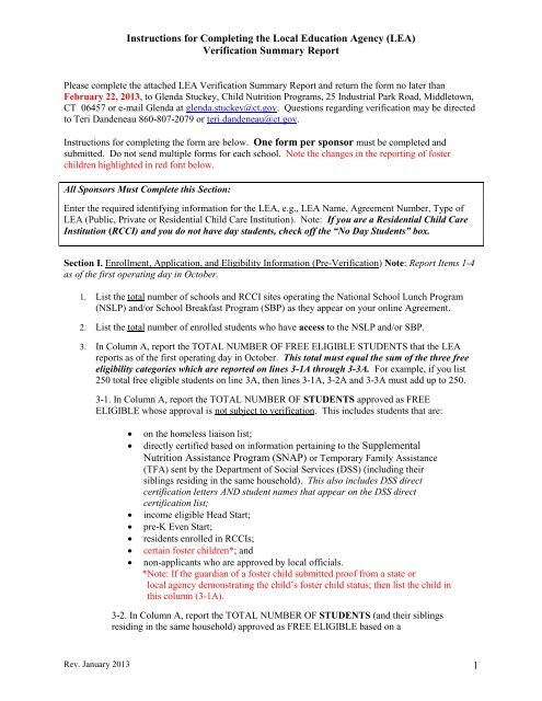 Instructions for using the School Food Authority Verification Workbook