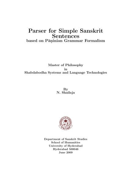 Parser for Simple Sanskrit Sentences - Department of Sanskrit ...