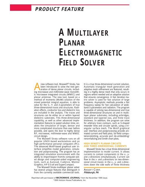 A MULTILAYER PLANAR ELECTROMAGNETIC FIELD SOLVER