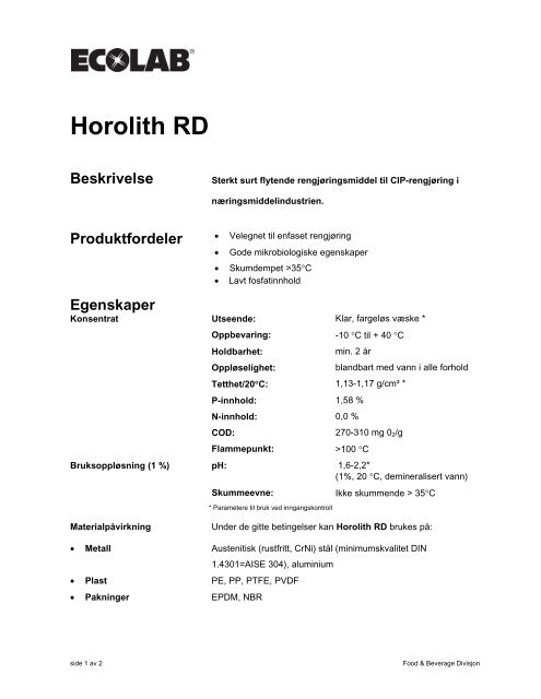 Horolith RD - Ecolab