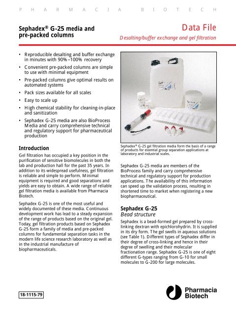 Sephadex G25 for desalting and gel-filtration