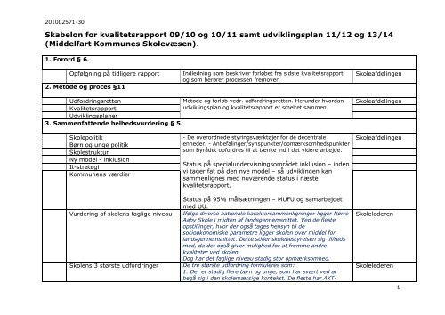 Skabelon for kvalitetsrapport 09/10 og 10/11 samt udviklingsplan 11 ...