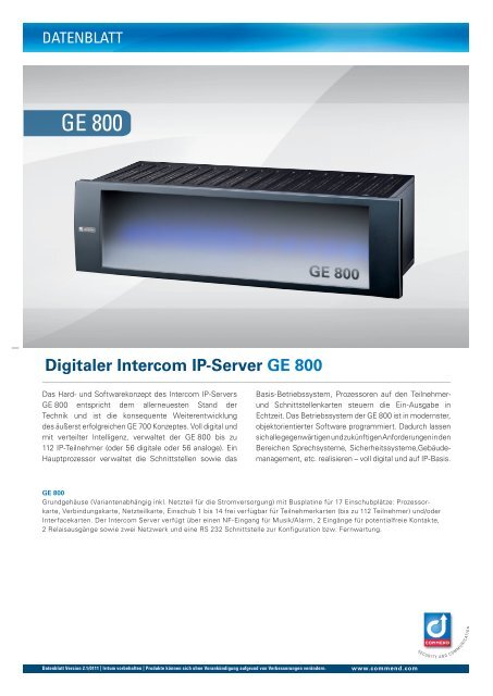 Digitaler Intercom IP-Server GE 800 - Commend AG