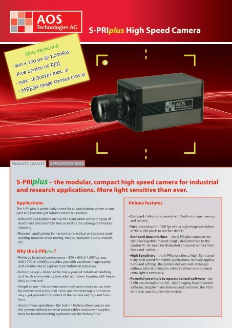 S-Priplus High Speed Camera - AOS Technologies AG