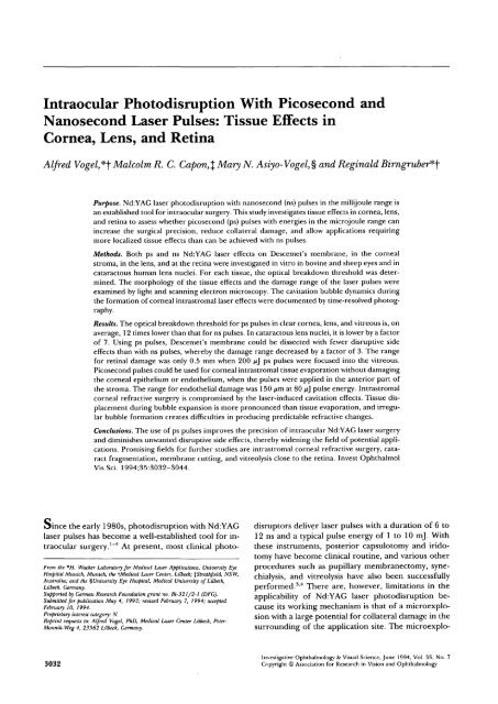 Intraocular Photodisruption With Picosecond and Nanosecond Laser