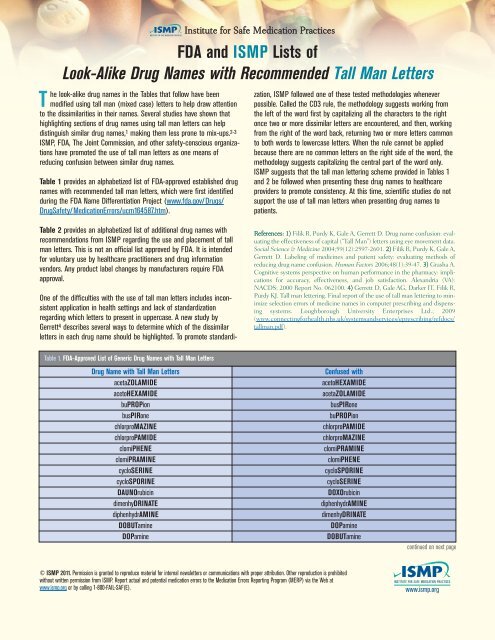 Tall Man Letters - Institute For Safe Medication Practices