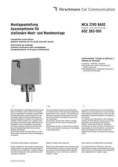 MCA 2190 BASE - Hirschmann Car Communication