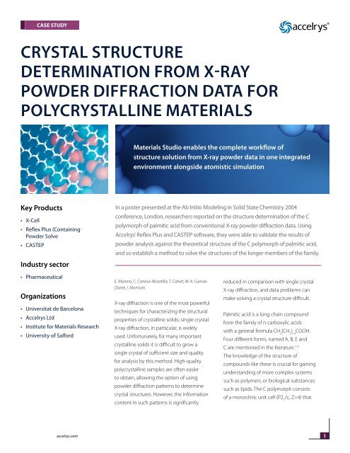 Crystal struCture determInatIOn frOm X-ray POwder ... - Accelrys