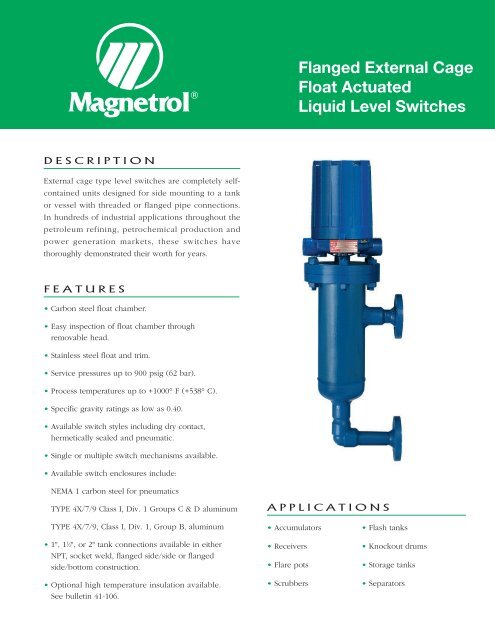 46-116 Flanged External Cage Float Actuated Liquid Level Switches