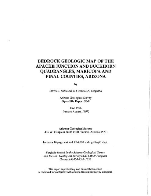 Bedrock geologic map of the Apache Junction and Buckhorn ...