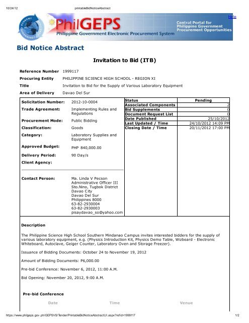 Bid Notice Abstract - PSHS-SMC Updates - Philippine Science High ...