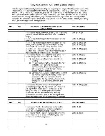 Family Day Care Home Rules and Regulations Checklist This list is ...