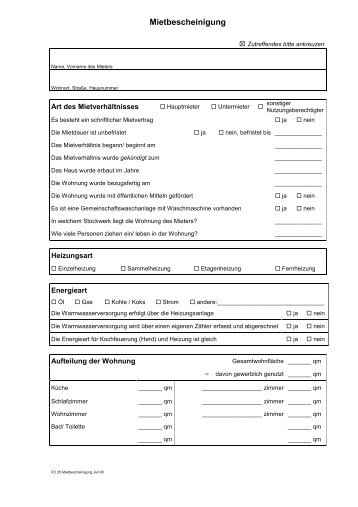 Mietbescheinigung Vorlage Zum Ausdrucken