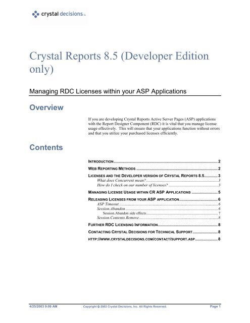 Crystal Reports 8.5 (Developer Edition only)